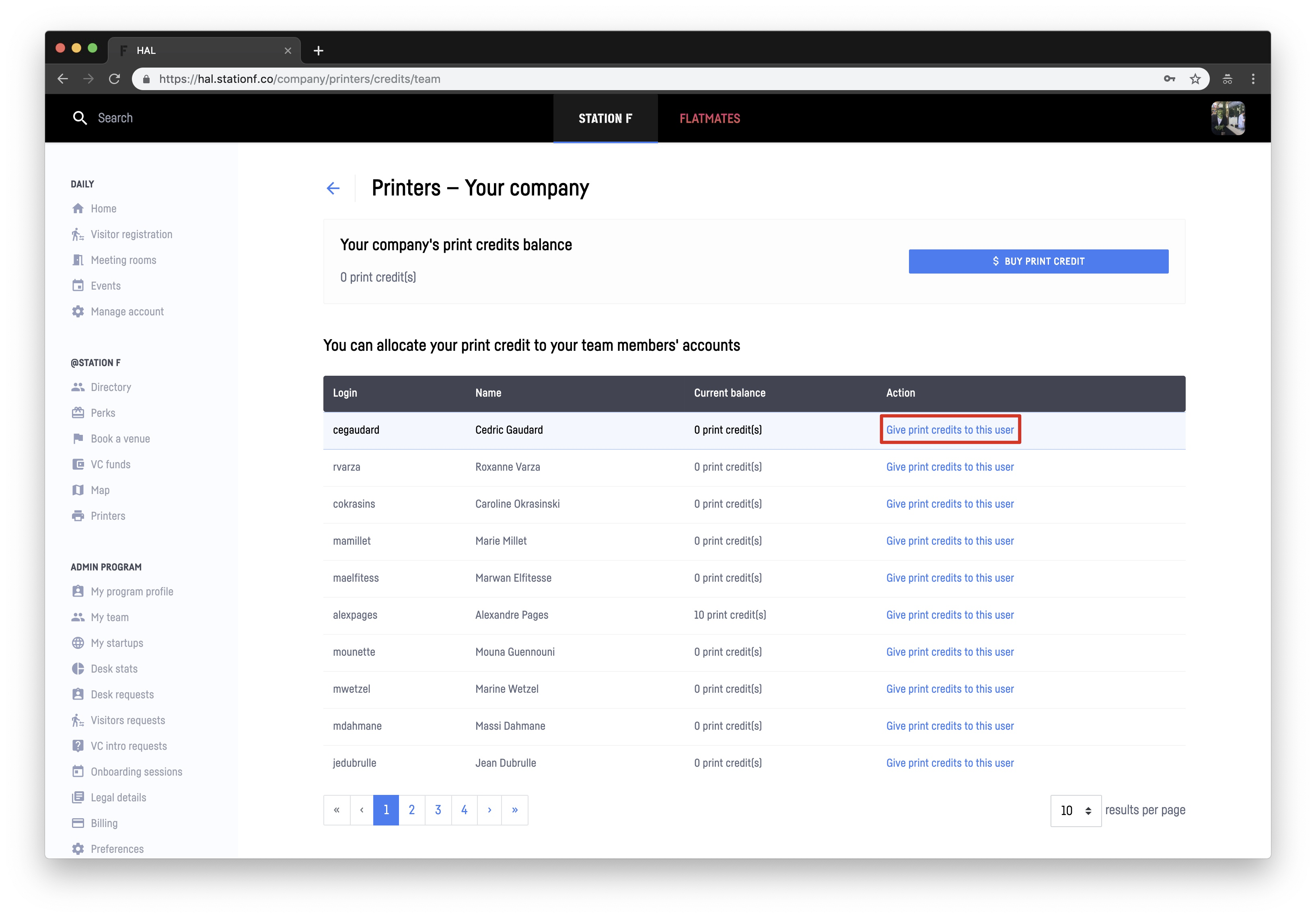Printer credits – STATION F