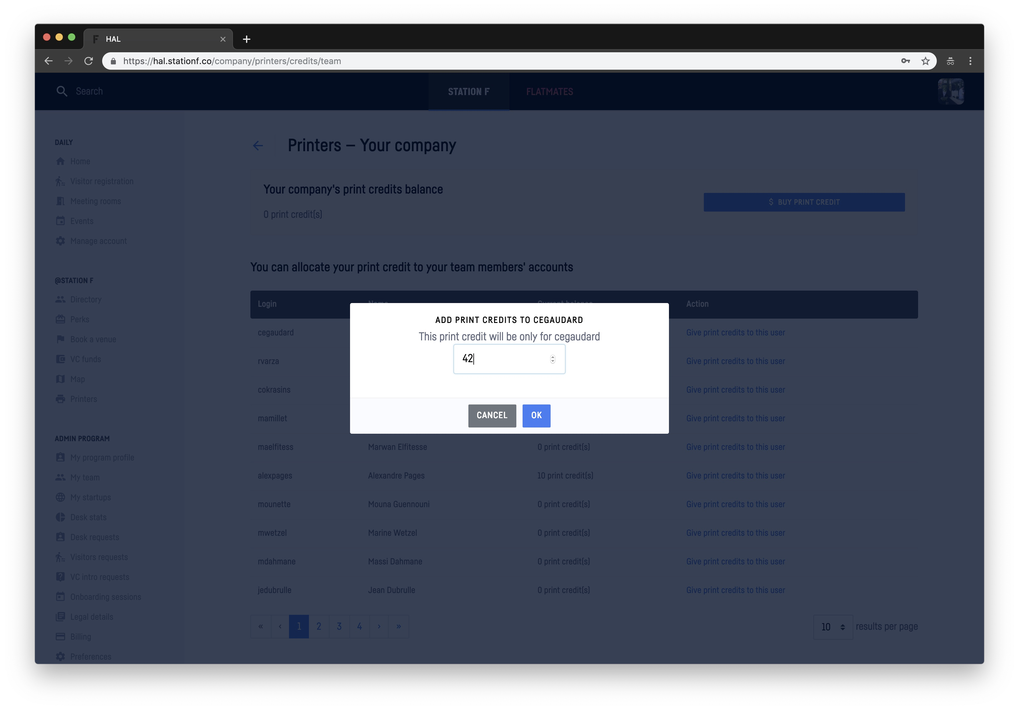 Printer credits – STATION F