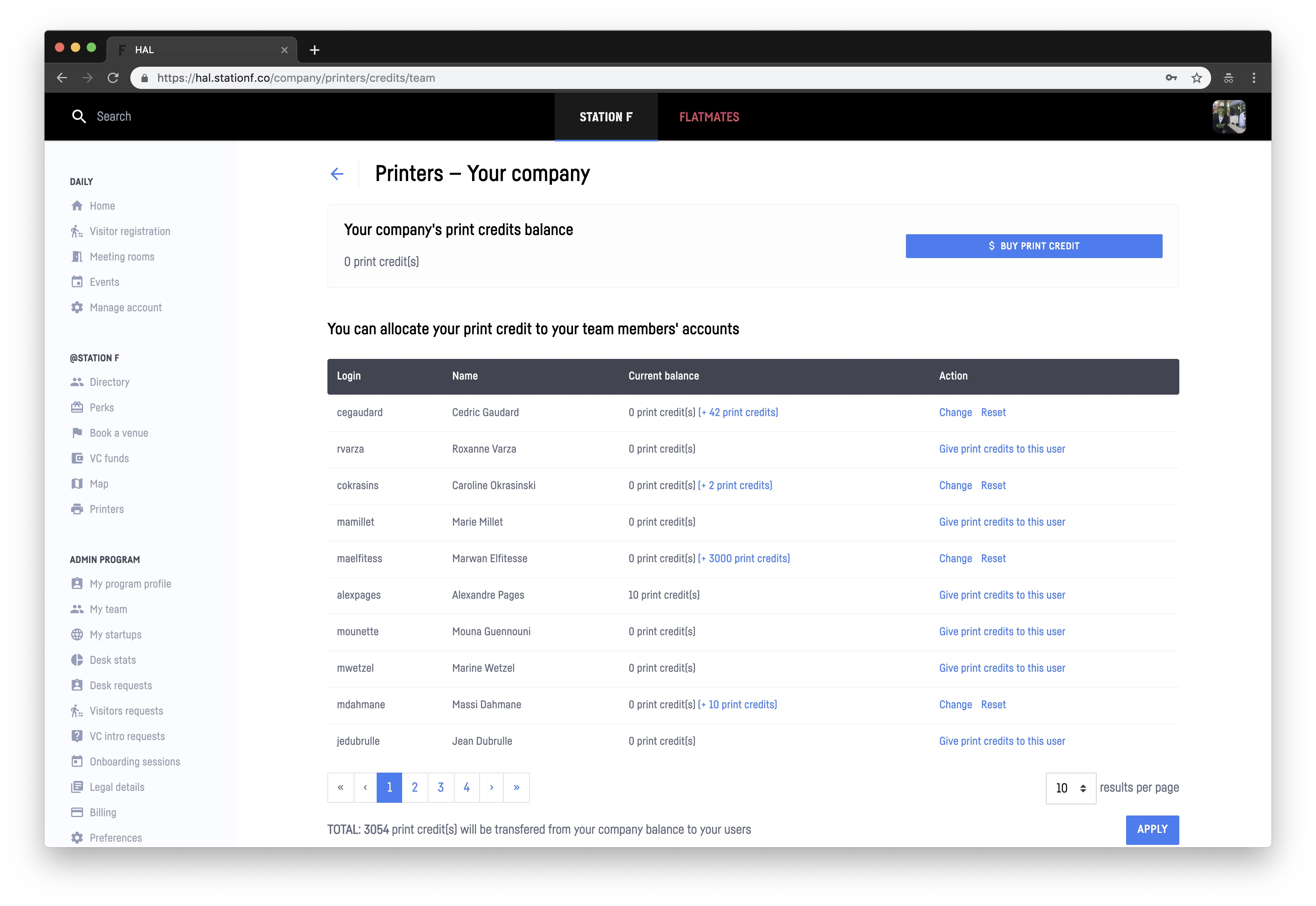 Printer credits – STATION F